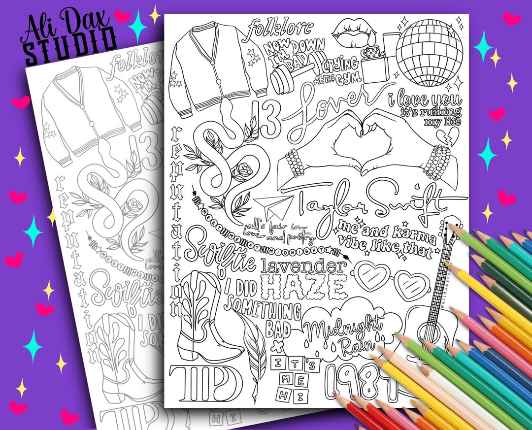 Swiftie Printable Coloring Page for All Ages, Hand Drawn, Instant ...