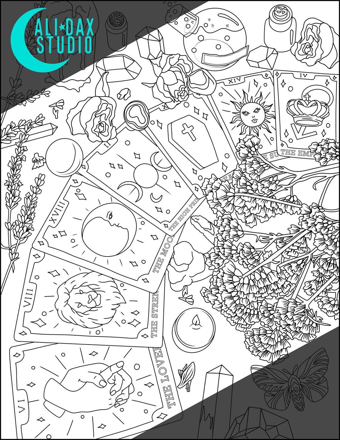 Tarot Printable Coloring Page for Adults & Kids, Hand Drawn, Instant ...