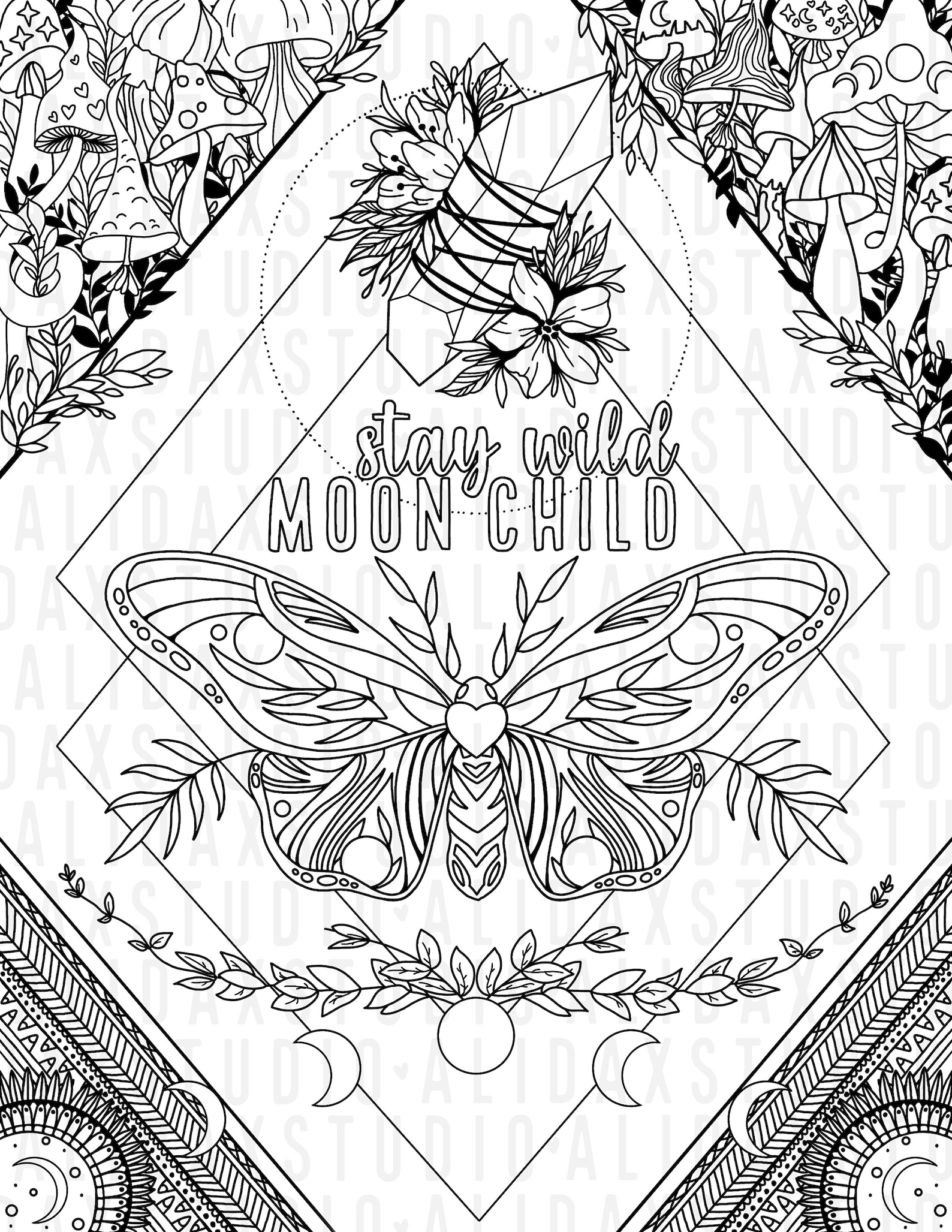 Mystic 5 Pack Printable Modern Coloring Pages Witchy - Etsy