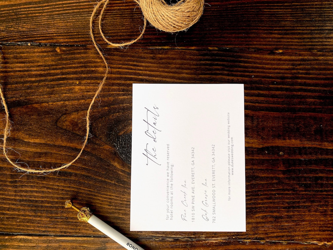 Simple Details Card, Minimalist, Modern Wedding Details Card, Wedding ...