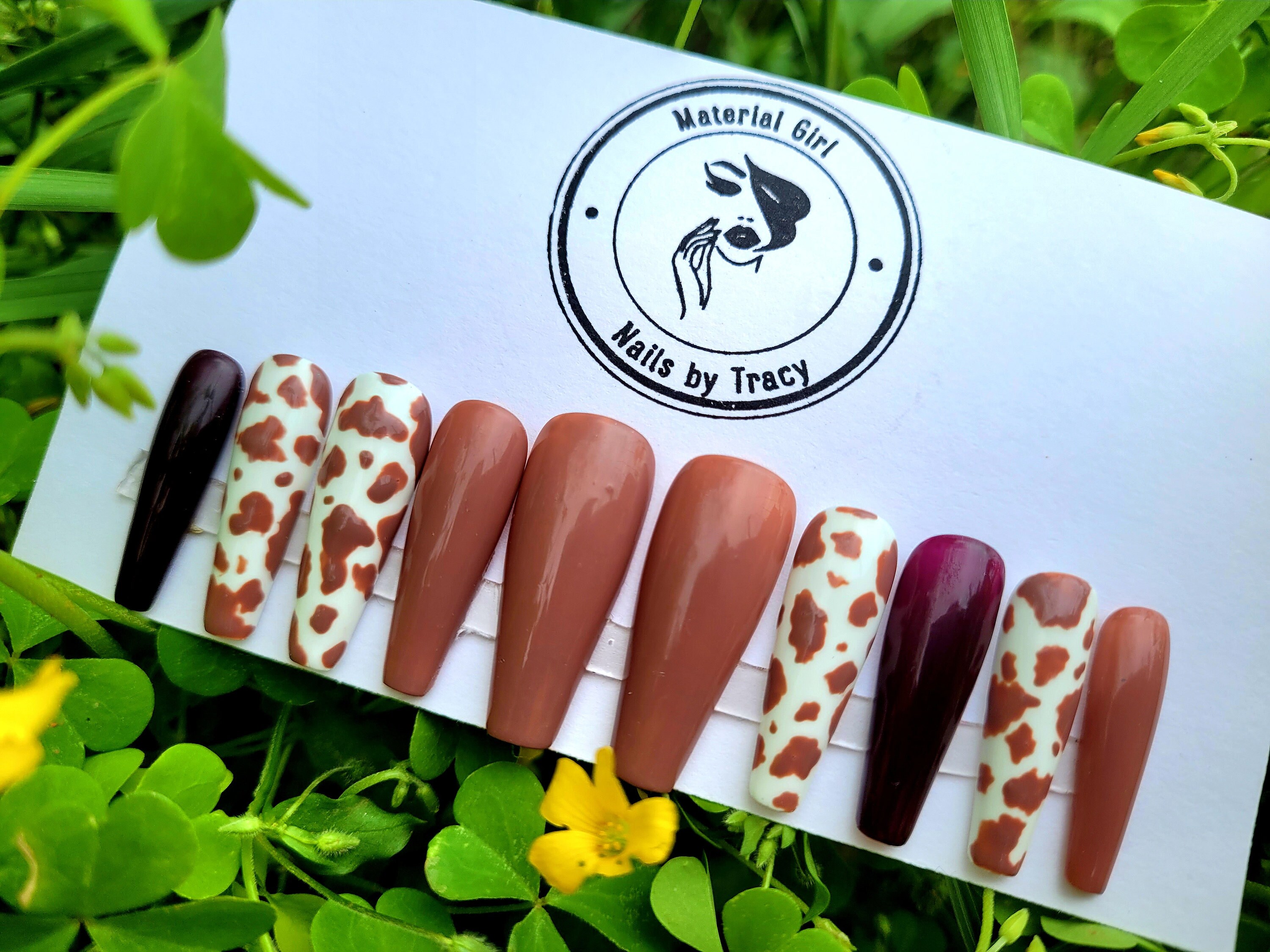Tawny Cows Print and Brown Syrup | Press on Nails | Fake Nails | Gel on ...