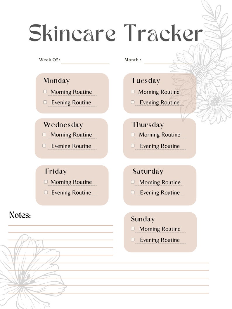 Skincare Tracker Digital Download, Skincare Planner, Monthly Goal ...