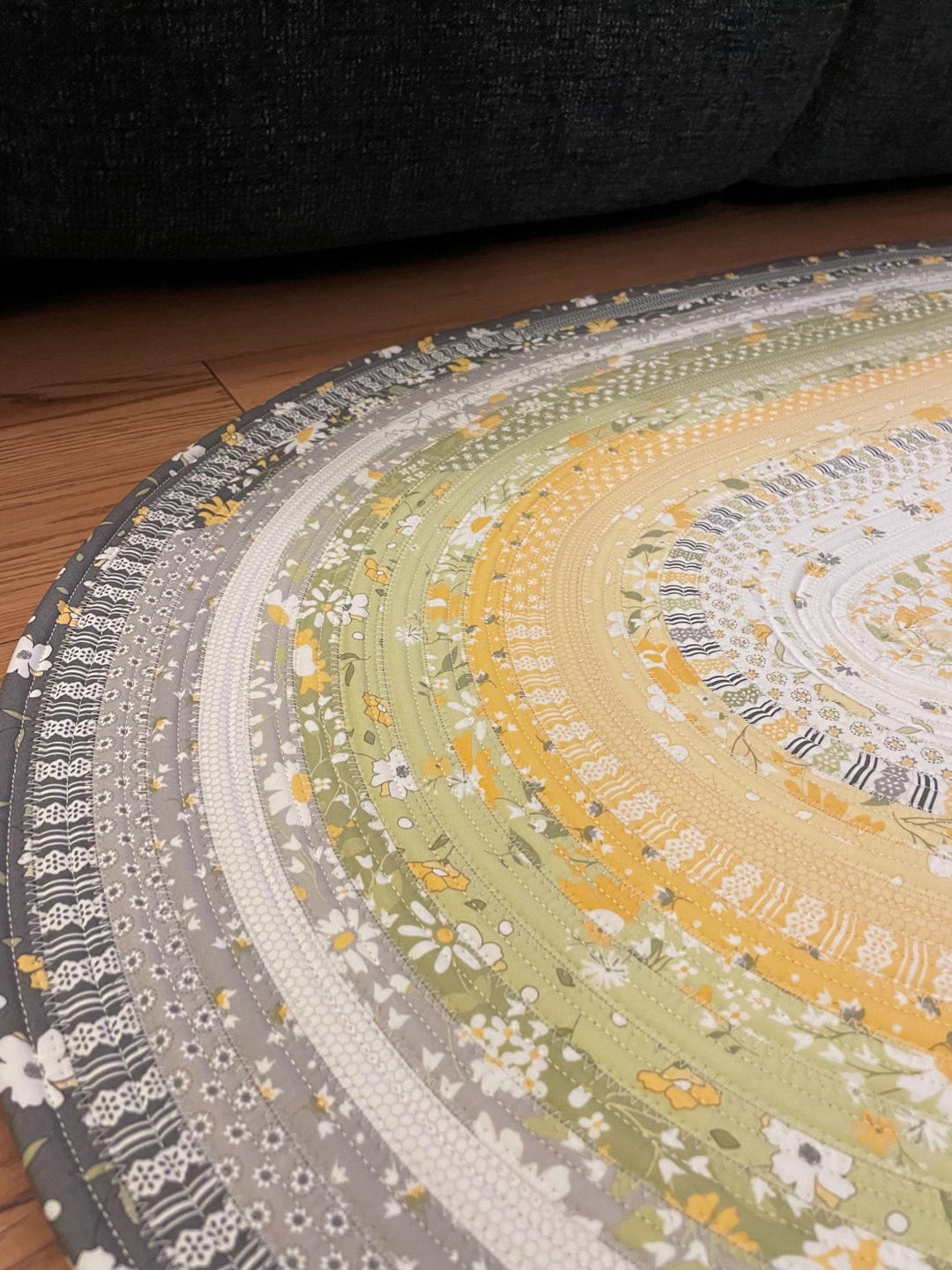 Oval Area Rug, Jelly Roll Rug, Quilted Rug, Yellow Green and Grey, Rag ...