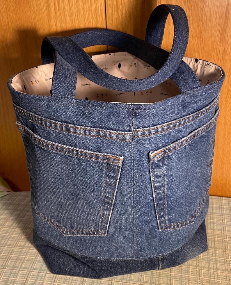 Denim Tote Bag, up Cycled Jean Shoulder Purse, Repurposed Distressed ...