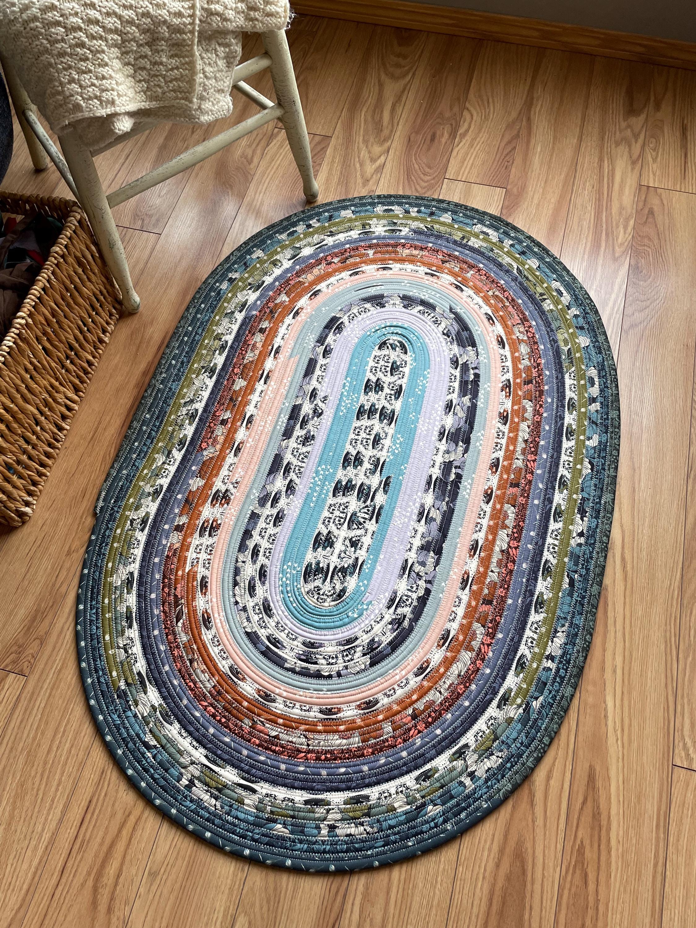 Oval Area Rug, Handmade Jelly Roll Rug, Blue Green Brown Accent Rug ...