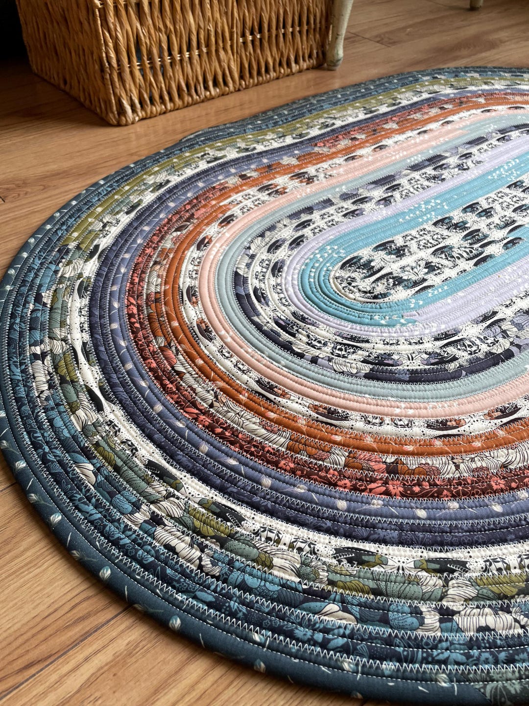 Oval Area Rug, Handmade Jelly Roll Rug, Blue Green Brown Accent Rug ...