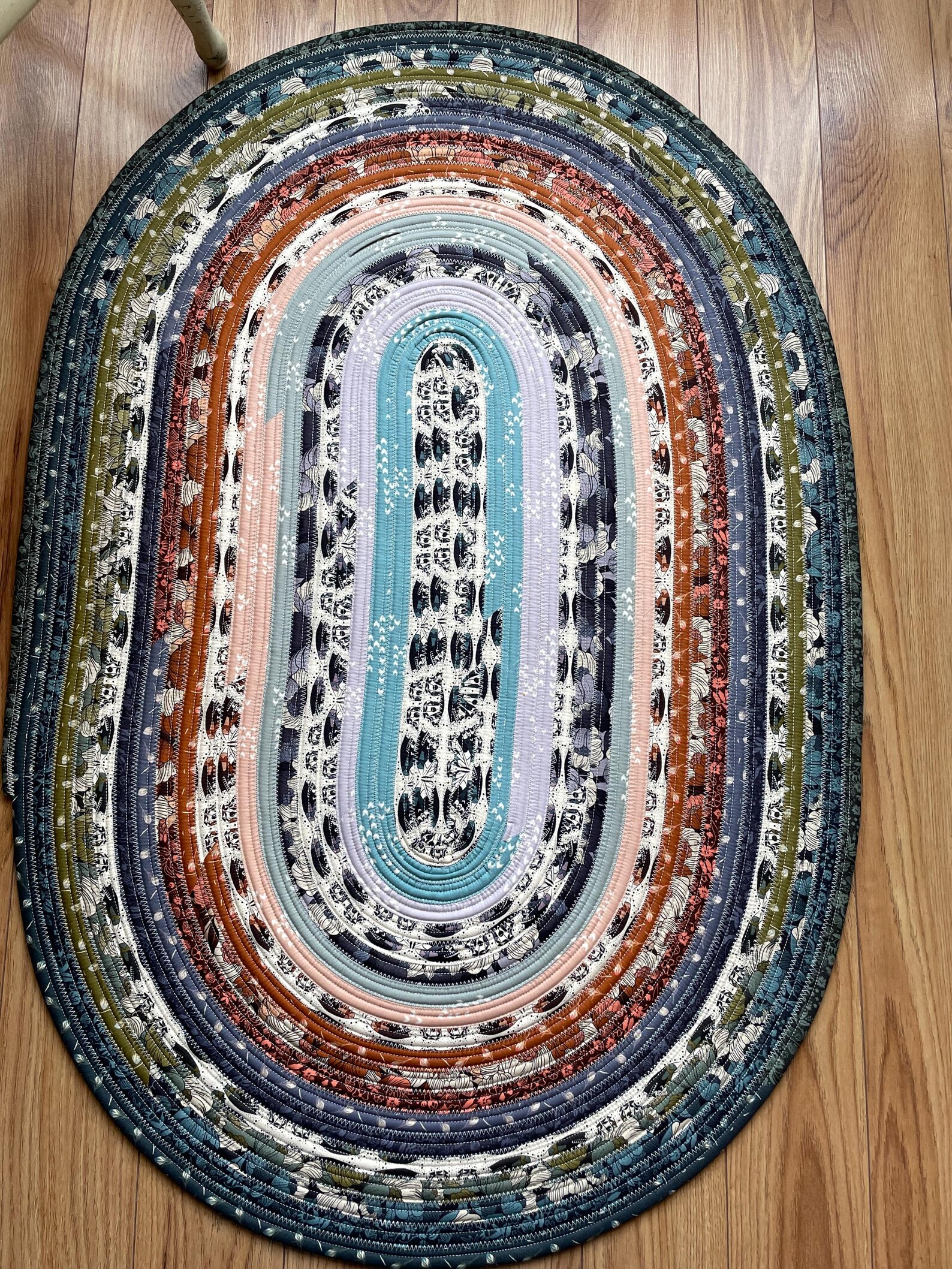 Oval Area Rug, Handmade Jelly Roll Rug, Blue Green Brown Accent Rug ...