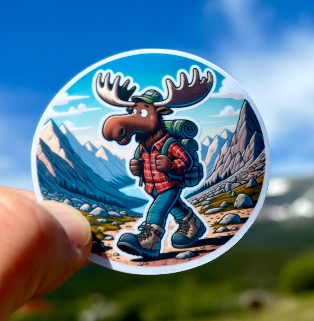 Hiking Bull Moose Sticker, Moose Sticker, Animal Lover, Hiking, Moose ...