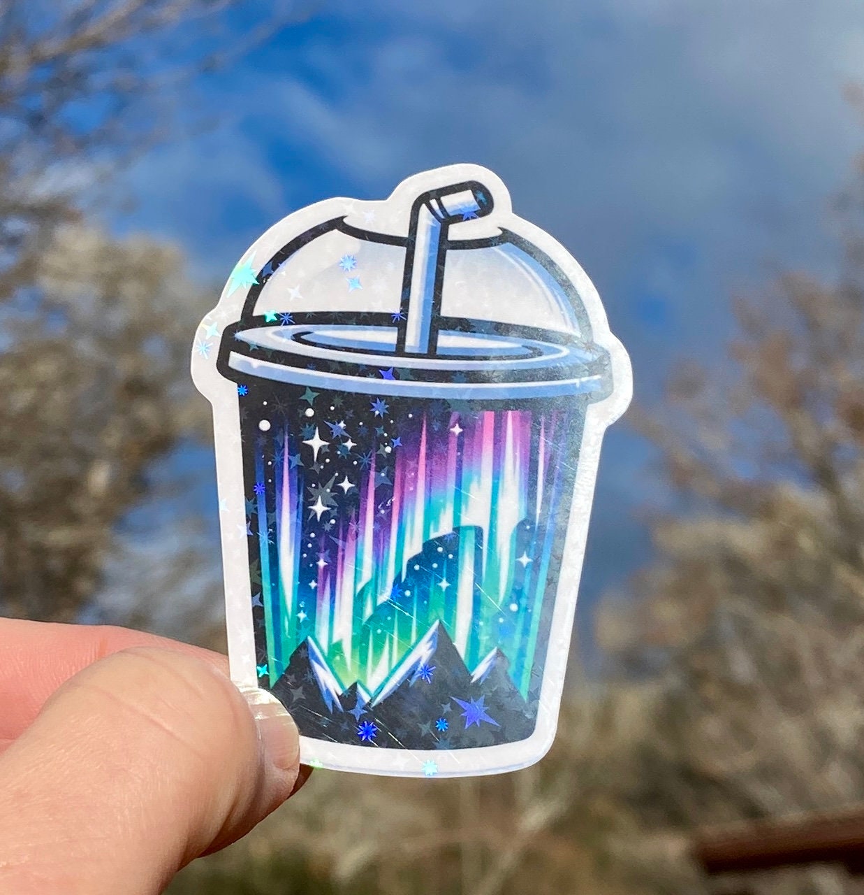Holographic Northern Lights Sticker, Aurora Borealis, Space, Sparkle ...