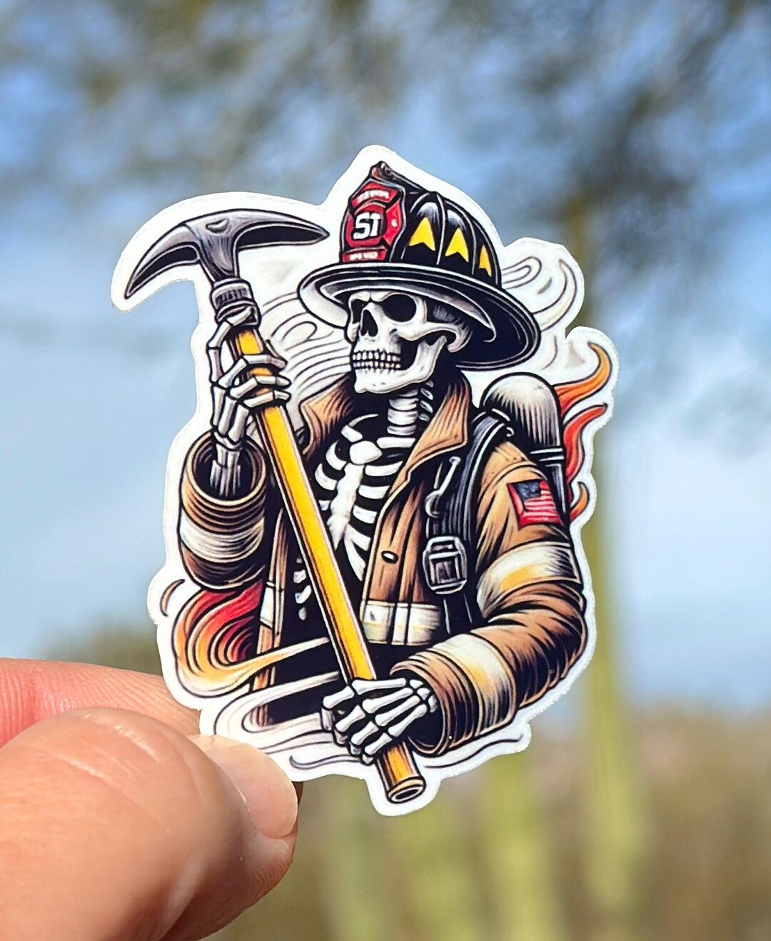 Skeleton Firefighter With New York Hook Sticker, Firefighter, Bunker ...
