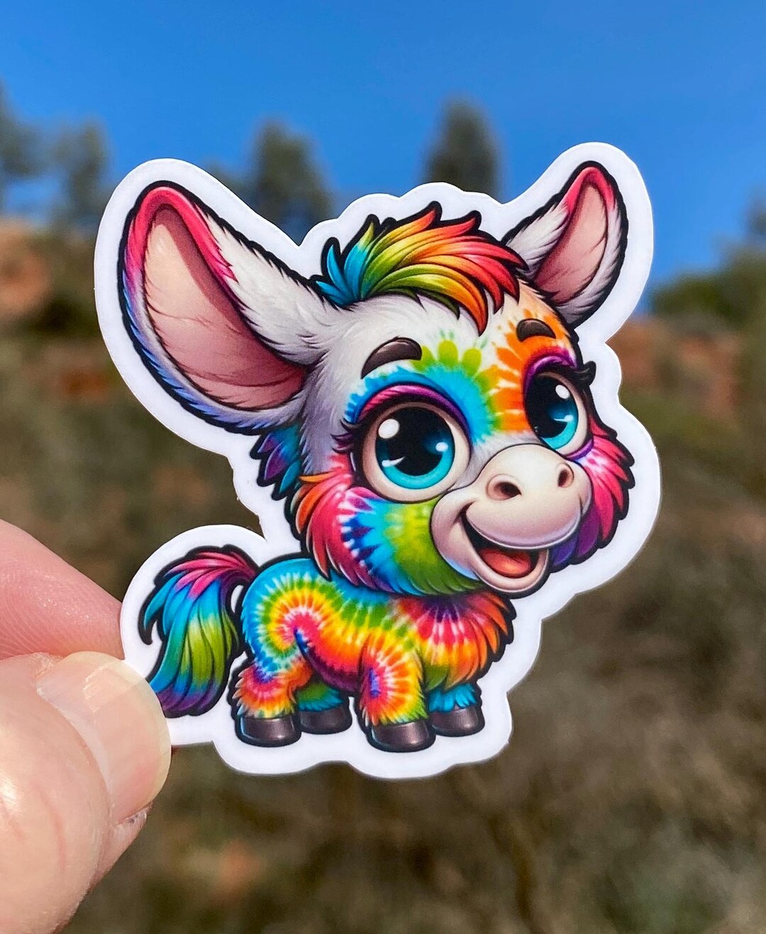 Tie-dyed Goofy Donkey Sticker, Sticker, Tie-dyed, Donkey, Colorful ...