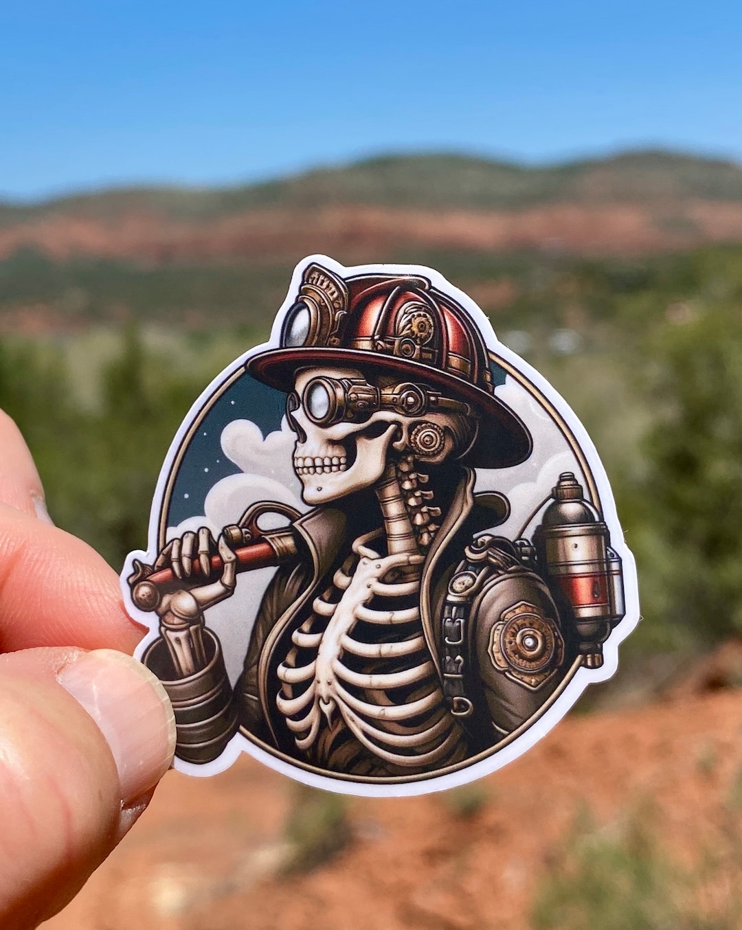 Steampunk Skeleton Female Firefighter Vinyl Sticker - Etsy