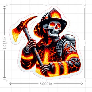 Skeleton Firefighter Lava Sticker, Firefighter, Bunker Gear, Fireman ...