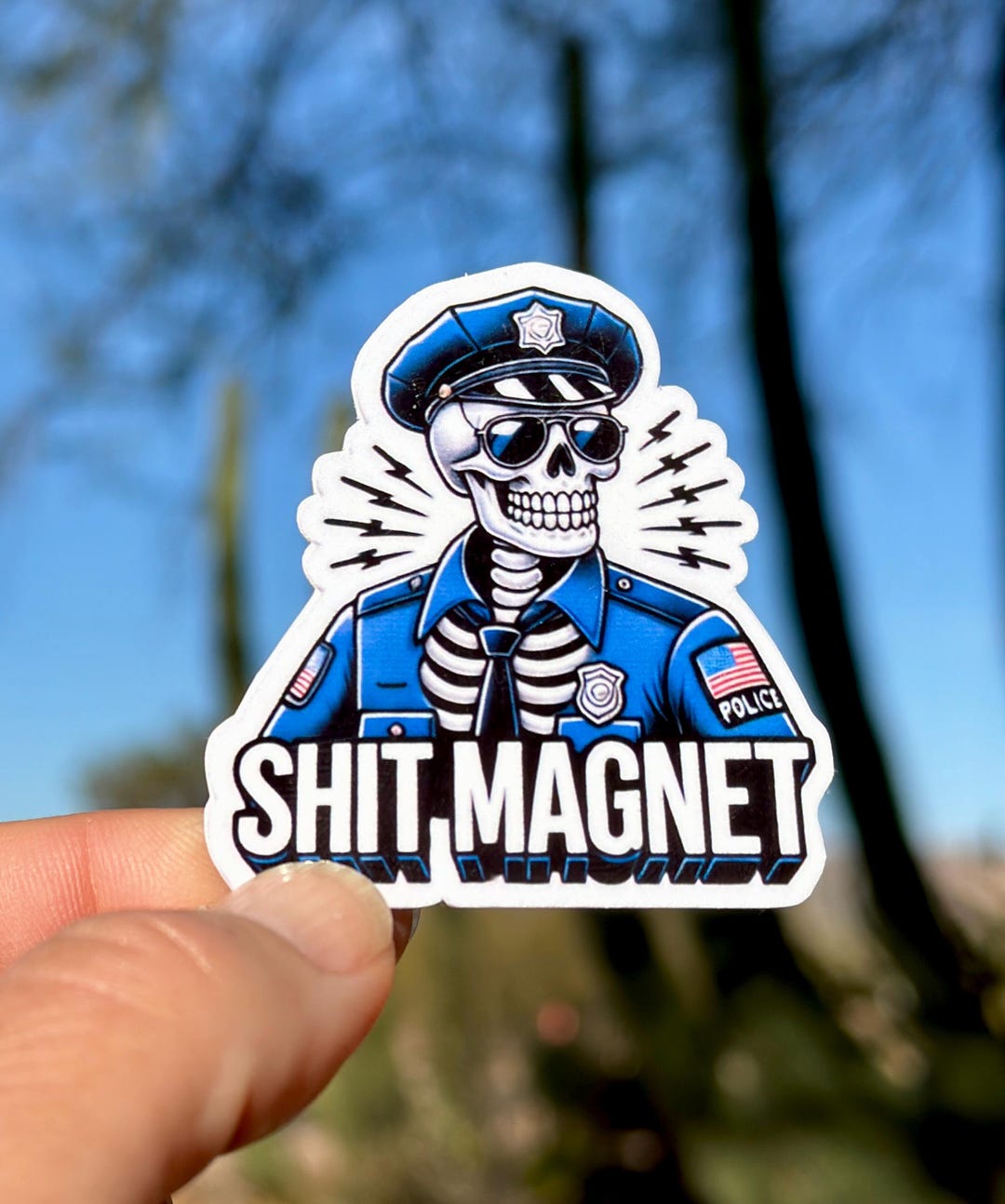Skeleton Police Officer "shit Magnet" Vinyl Sticker, Dark Humor - Etsy