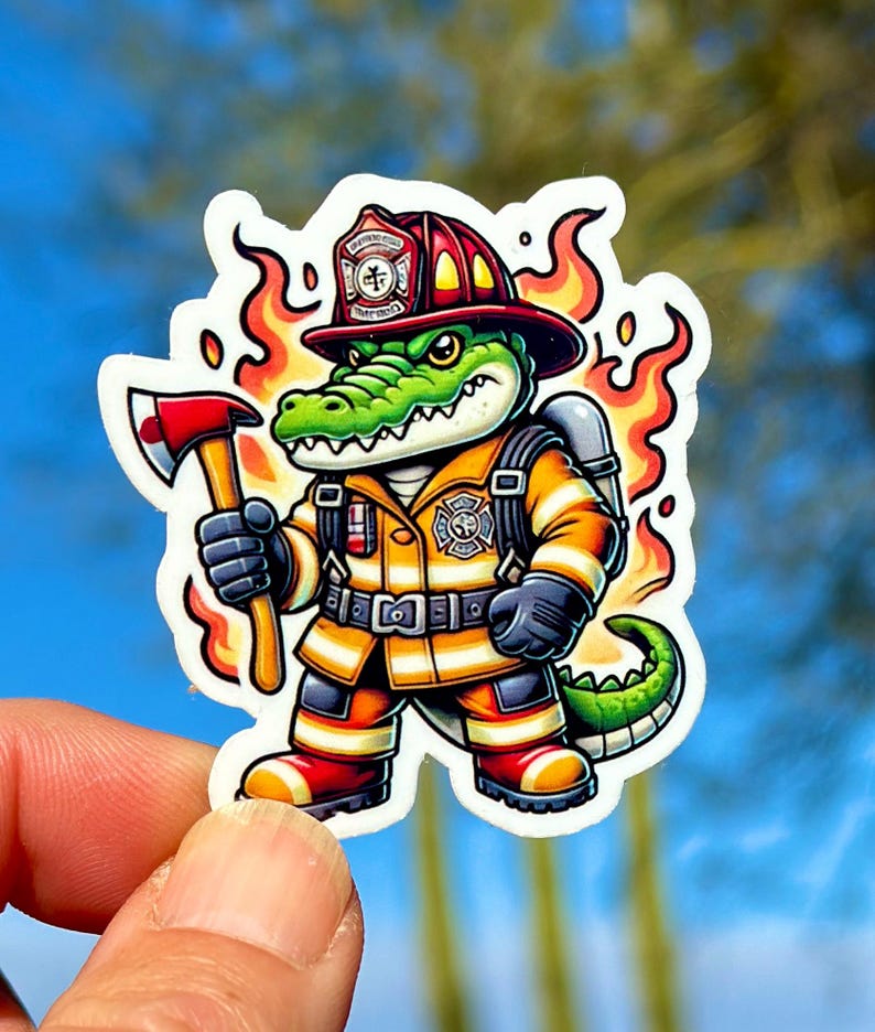 Alligator Firefighter Sticker, Alligator, Firefighter, Swamp, Gator ...