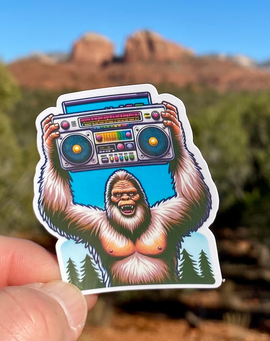 Bigfoot's '80s Movie Night Retro Sticker With Cryptid Charm Embrace ...