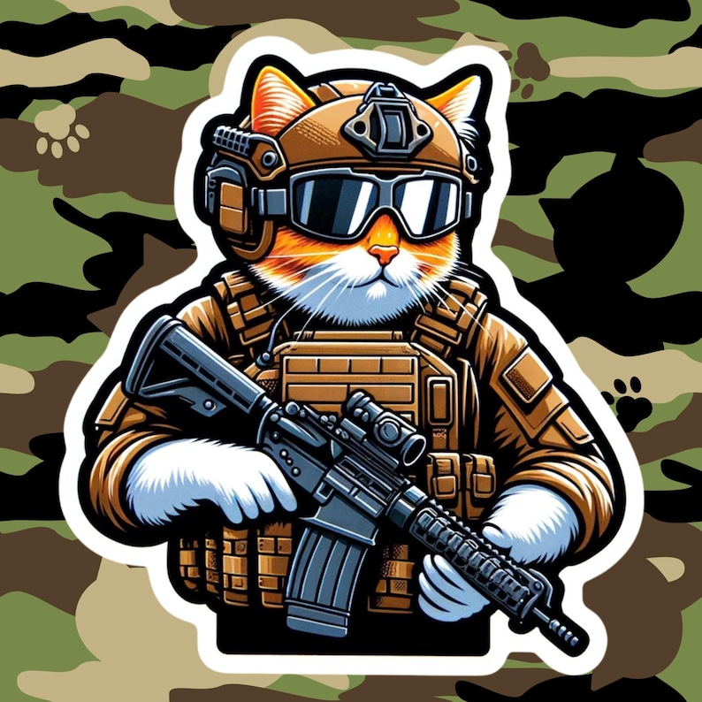 Tactical Cat Sticker, Cat, Tactical, Orange Cat, Operator, Tactical ...