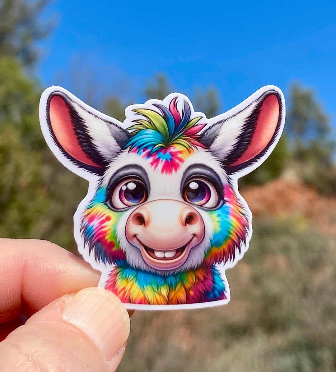 Tie-dyed Goofy Donkey Sticker, Sticker, Tie-dyed, Donkey, Colorful ...