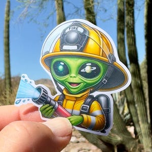 Alien Firefighter Sticker, Firefighter, Bunker Gear, Fireman, Fire ...