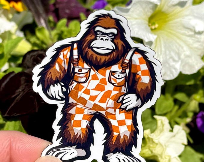Bigfoot Wearing Orange and White Checkered Overalls Magnet. UT Vols Fan ...
