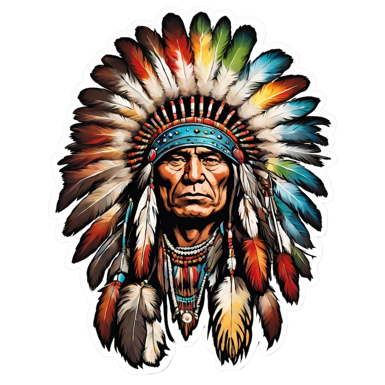 Colorful Native American Indian Chief Sticker, Chiefs, Headdress ...