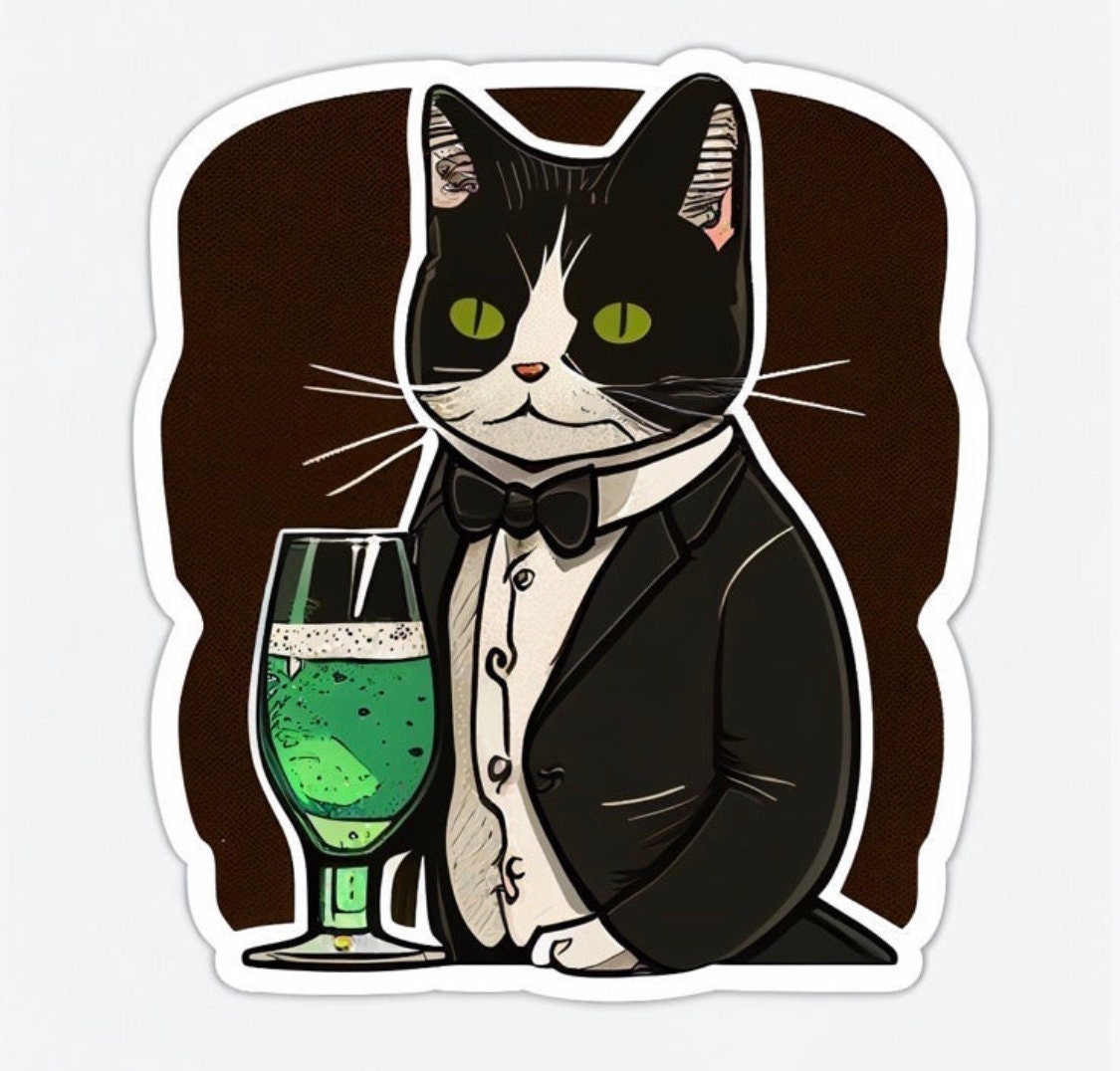 Tuxedo Cat Stickers, Cat Sticker, Bartender Sticker, Funny Animal ...
