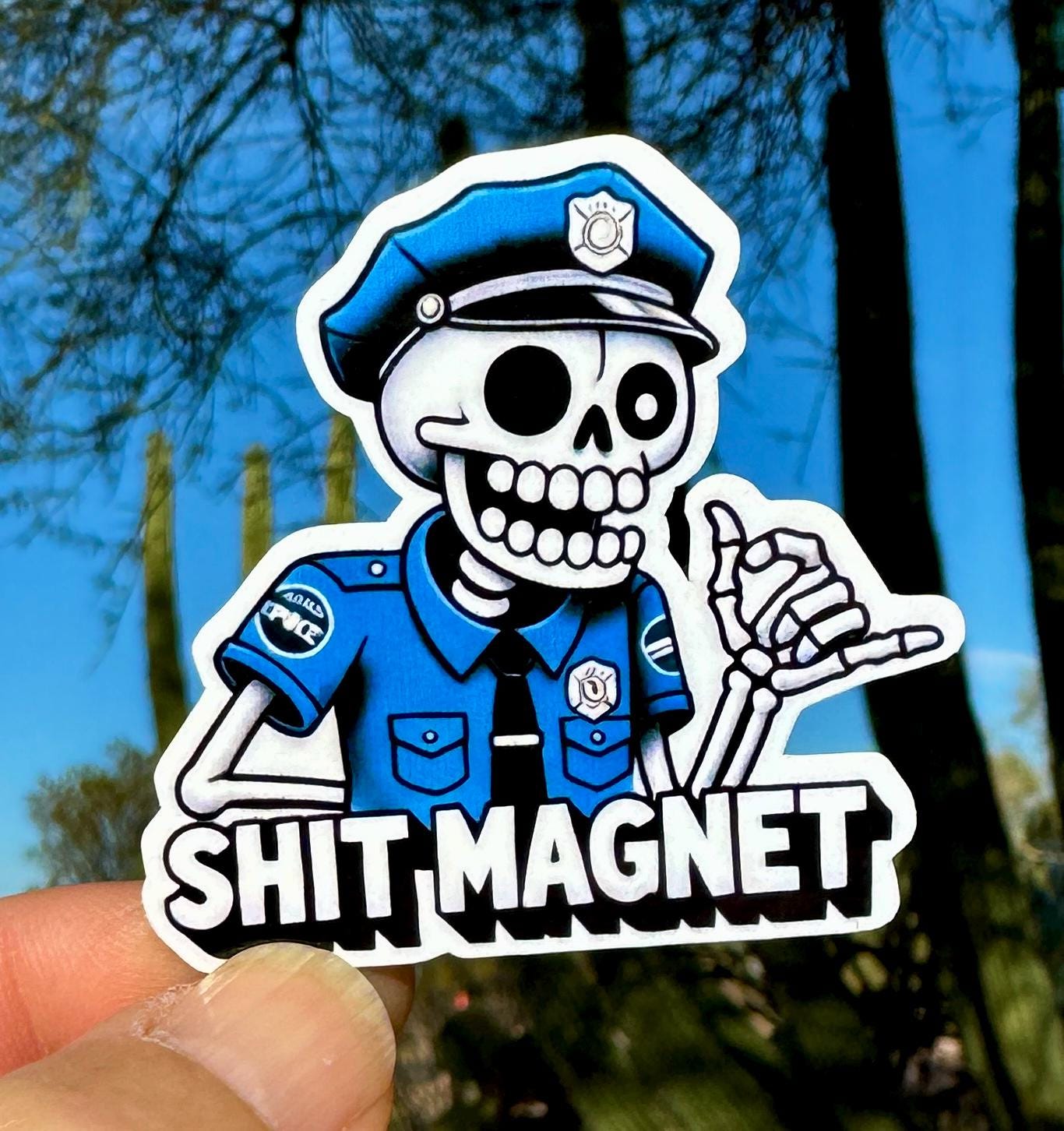 Skeleton Police Officer "shit Magnet" Vinyl Sticker, Dark Humor - Etsy