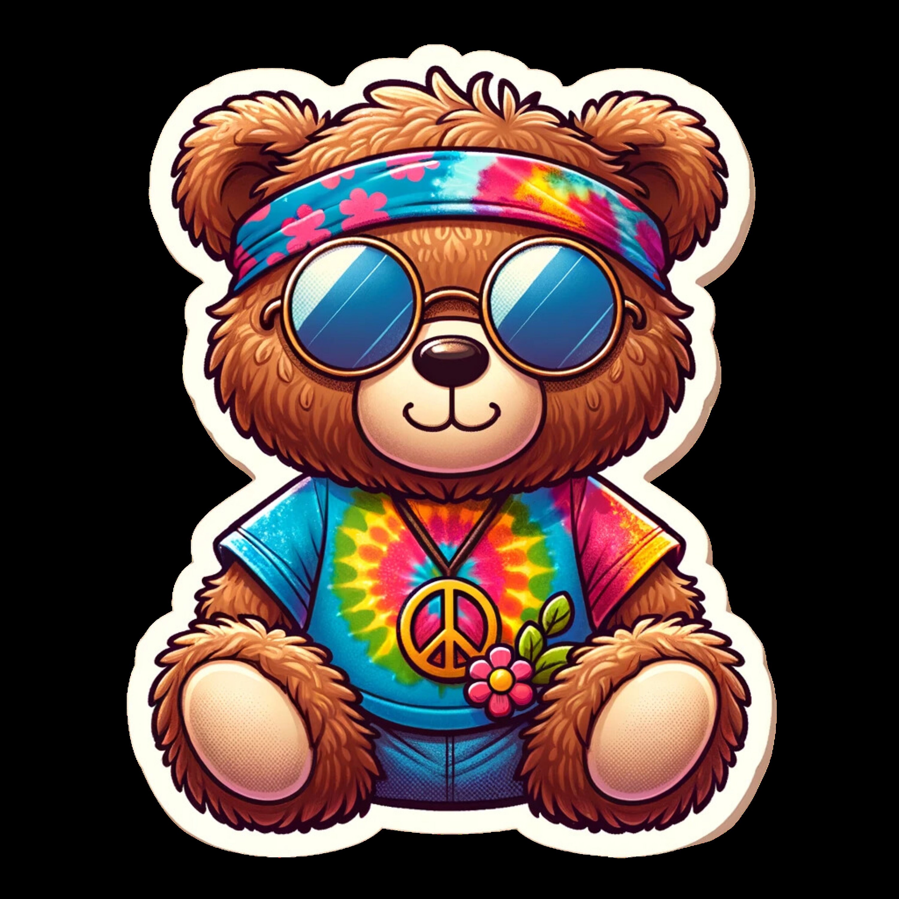 Holographic Hippie Teddy Bear Sticker, Sticker, Tie-dyed, Teddy Bear ...