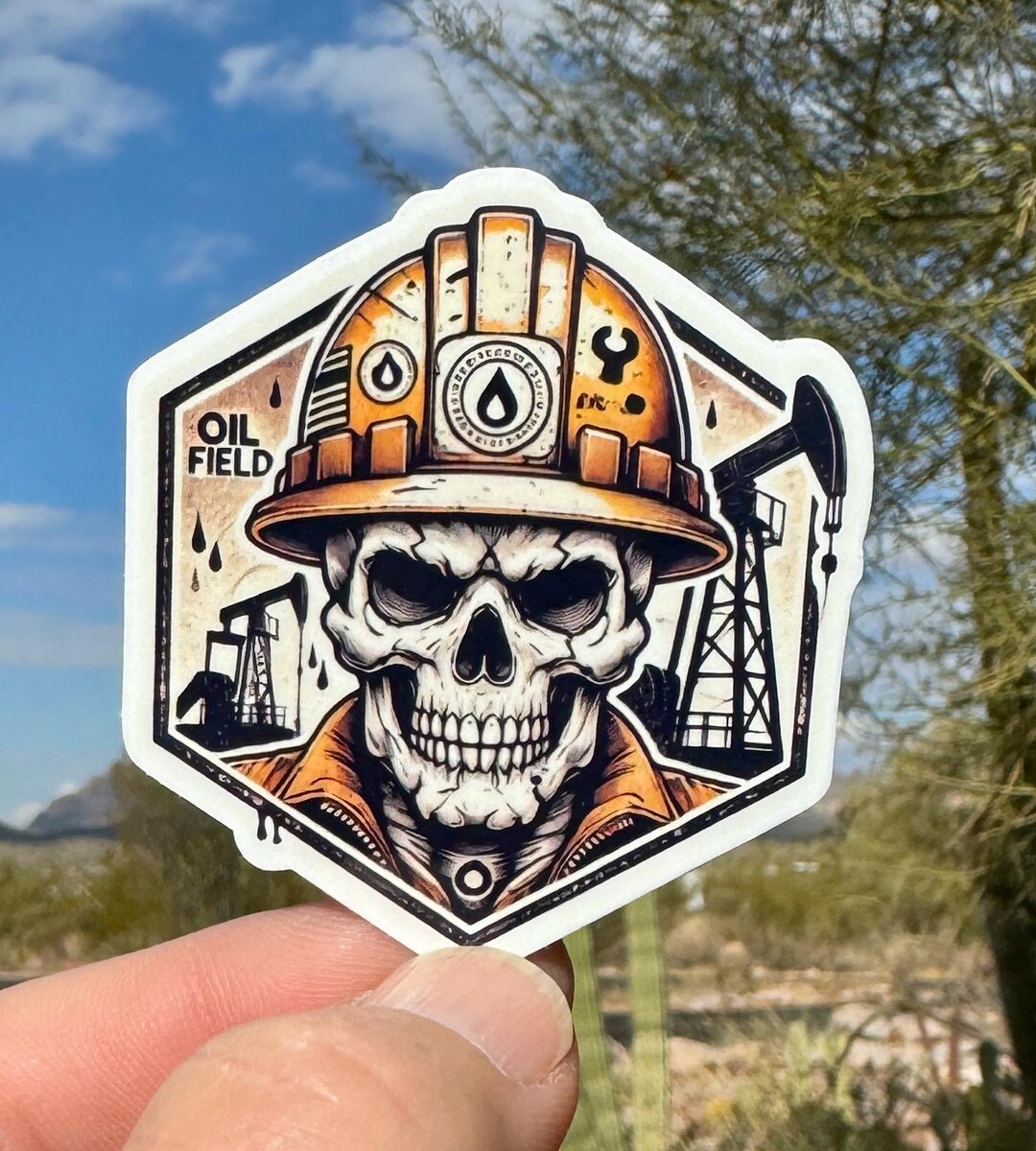 Skull in Hard Hat Oil Field Worker Sticker, Hard Hat, Oil Rig, Skull ...