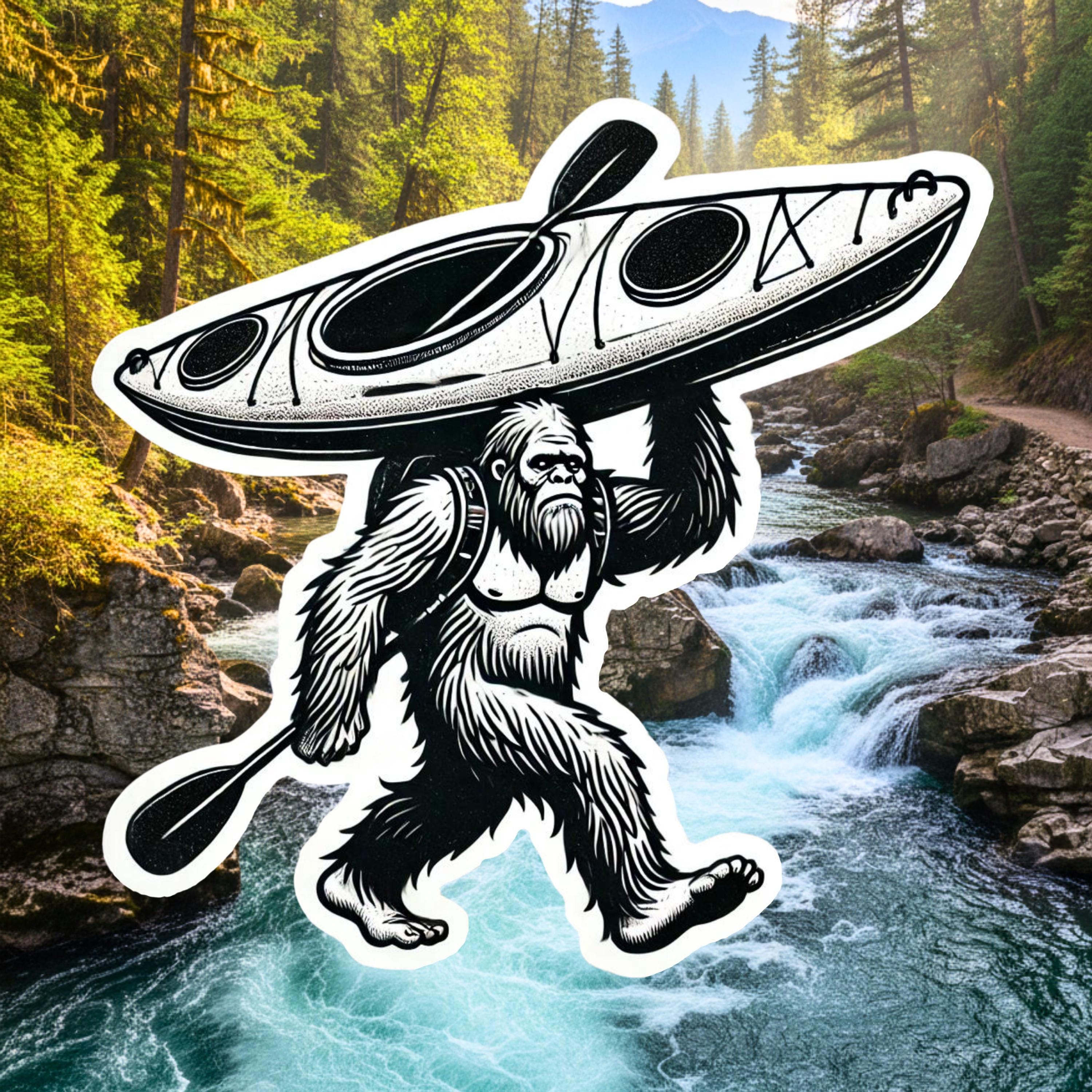 Bigfoot Carrying a Kayak Sticker, Bigfoot, Kayak, Bigfoot Kayak, River ...