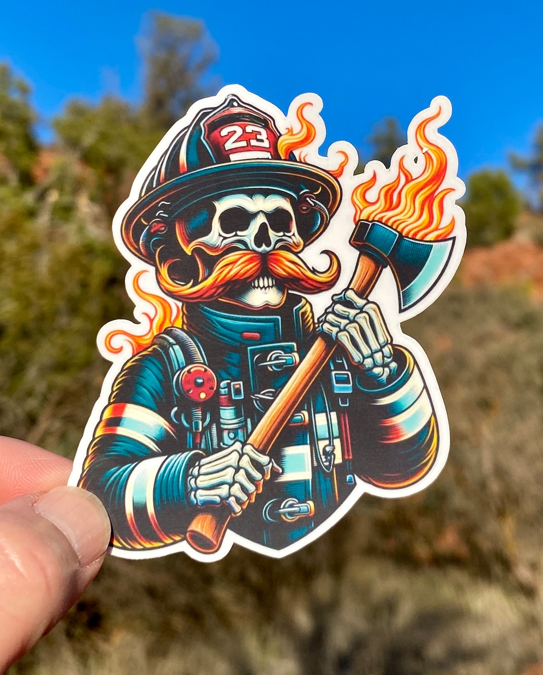 Skeleton Firefighter Sticker, Firefighter, Bunker Gear, Fireman, Ax ...