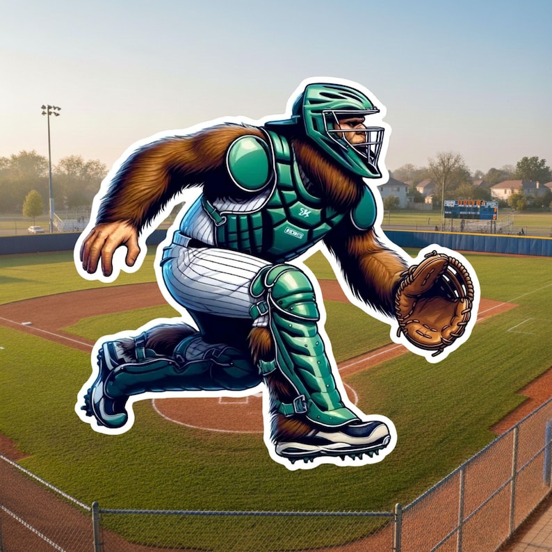 Bigfoot Baseball Catcher Sticker, Catcher, Baseball, Catchers Mitt ...