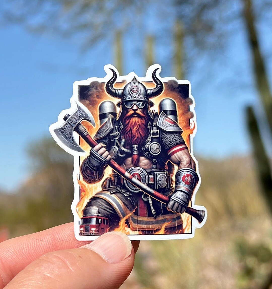 Viking Warrior Firefighter Sticker, Viking, Sticker, Warrior, Norse ...