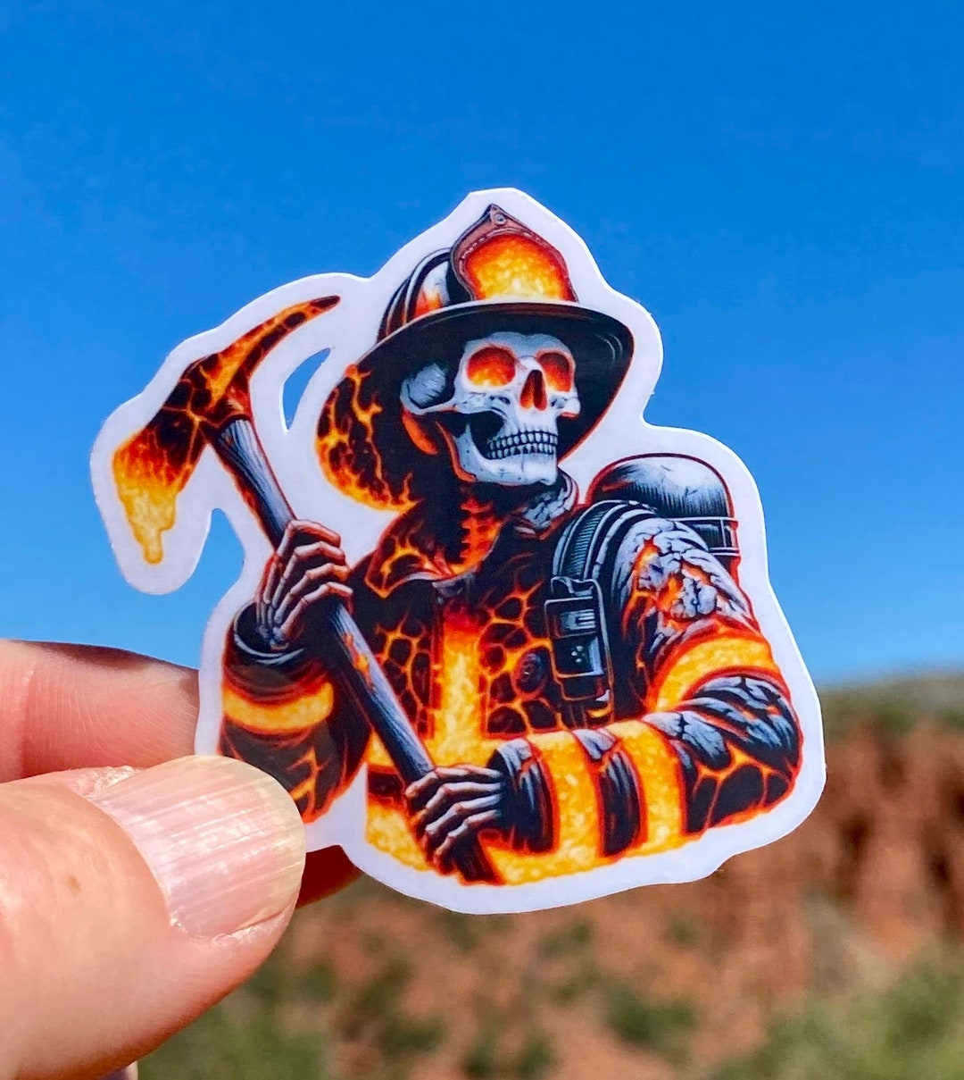 Skeleton Firefighter Lava Sticker, Firefighter, Bunker Gear, Fireman ...