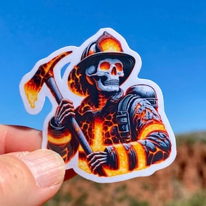 Skeleton Firefighter Lava Sticker, Firefighter, Bunker Gear, Fireman ...