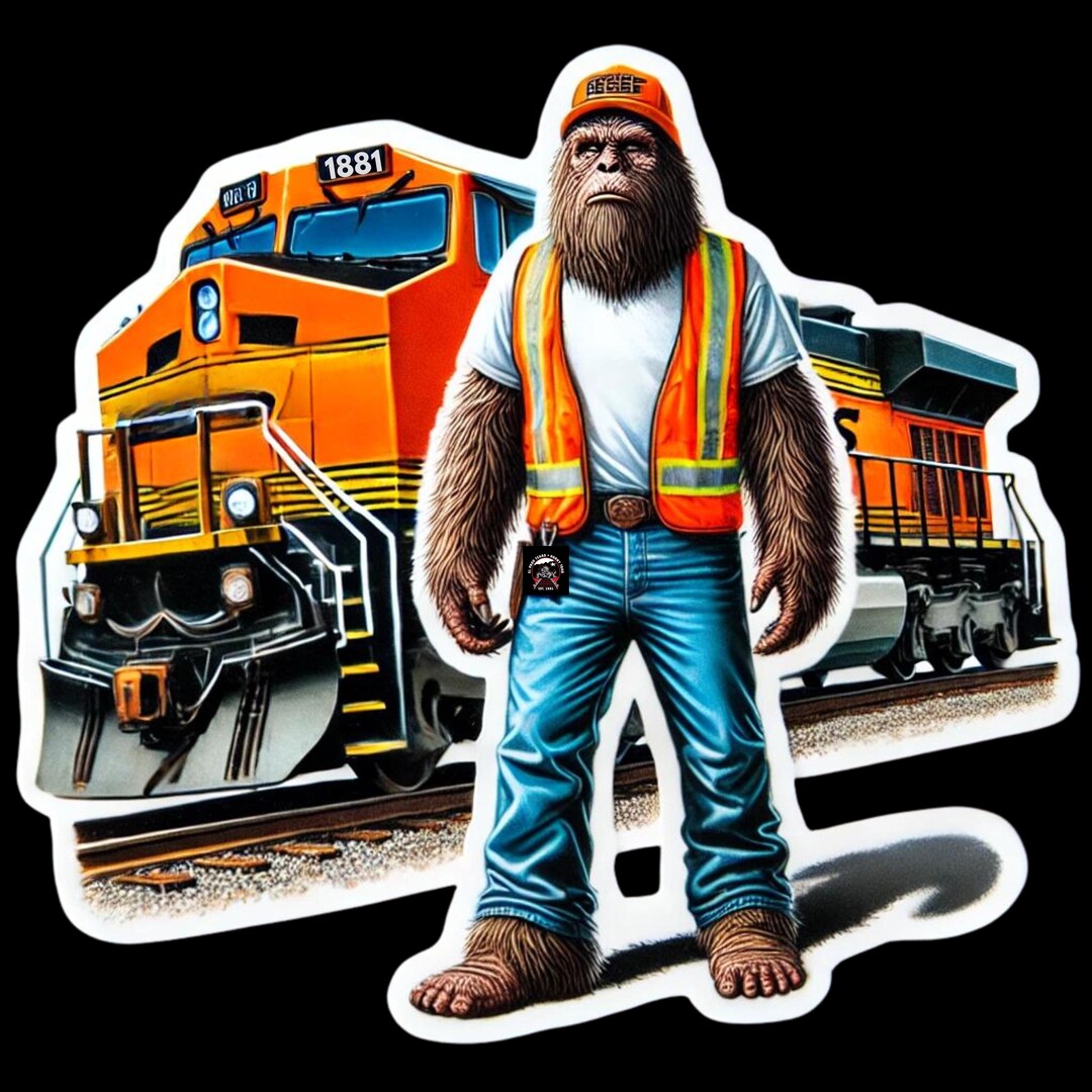 Bigfoot Railroad Worker Sticker, Railroad, Sticker, Bigfoot, Trains ...