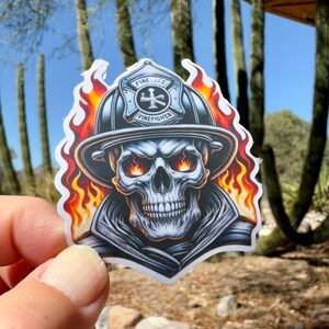 Skeleton Firefighter With Flaming Eyes Sticker, Firefighter, Bunker ...