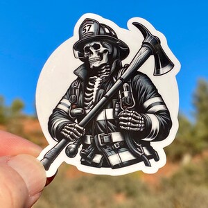 Skeleton Firefighter Sticker, Firefighter, Bunker Gear, Fireman, Ax ...