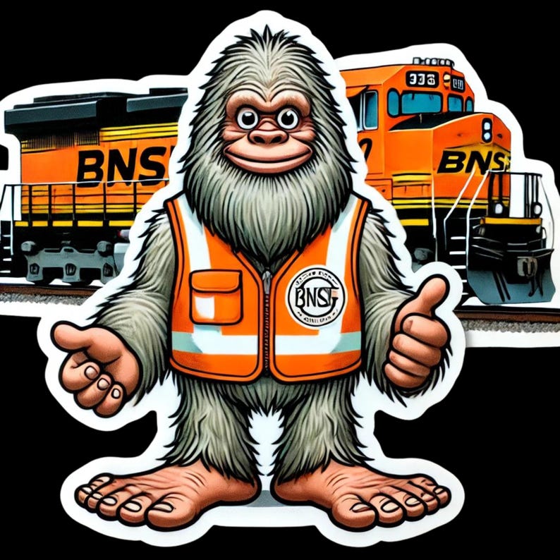 Bigfoot Railroad Worker Sticker, Railroad, Sticker, Bigfoot, Trains ...