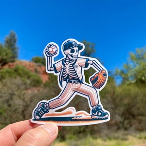 Skeleton Baseball Pitcher Sticker, Baseball, Baseball Glove, Skeleton ...