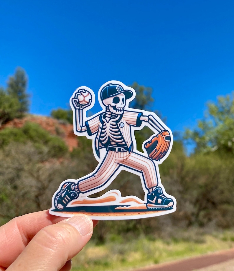 Skeleton Baseball Pitcher Sticker, Baseball, Baseball Glove, Skeleton ...