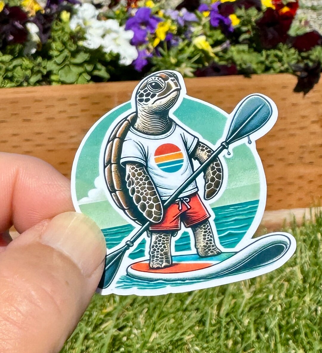 Paddle Boarding Turtle Stickers, Turtle Sticker, Animal Sticker, Paddle ...