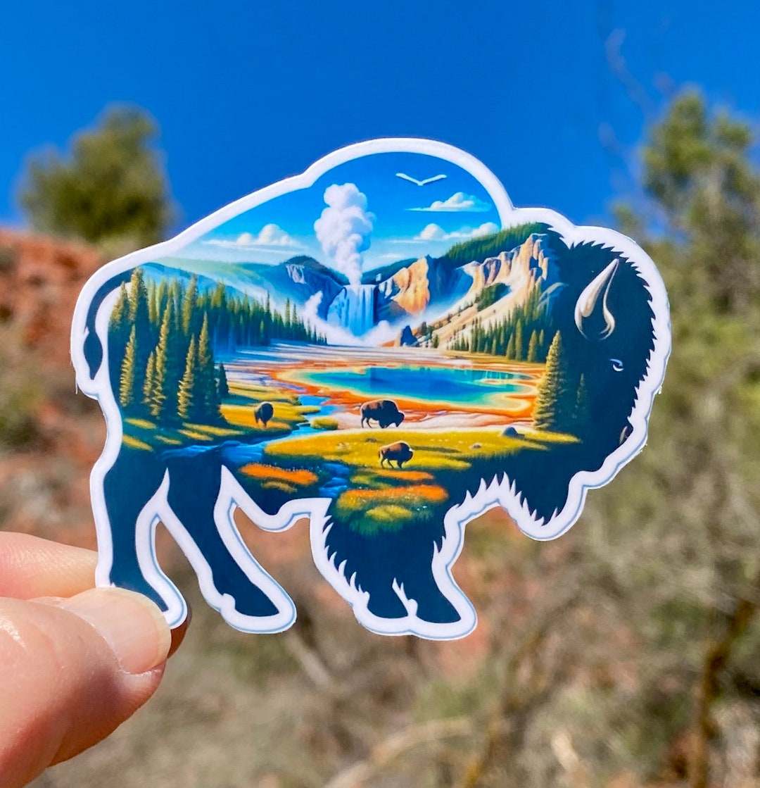 Bison in Yellowstone, Summer and Winter Sticker, Bison, Travel, Nature ...