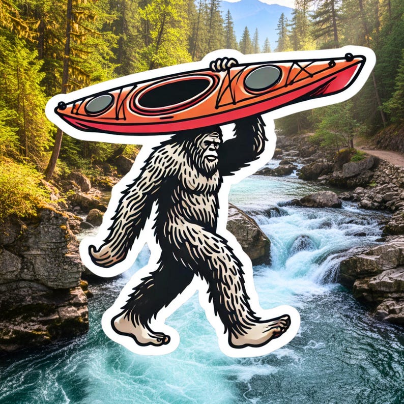 Bigfoot Carrying a Kayak Sticker, Bigfoot, Kayak, Bigfoot Kayak, River ...
