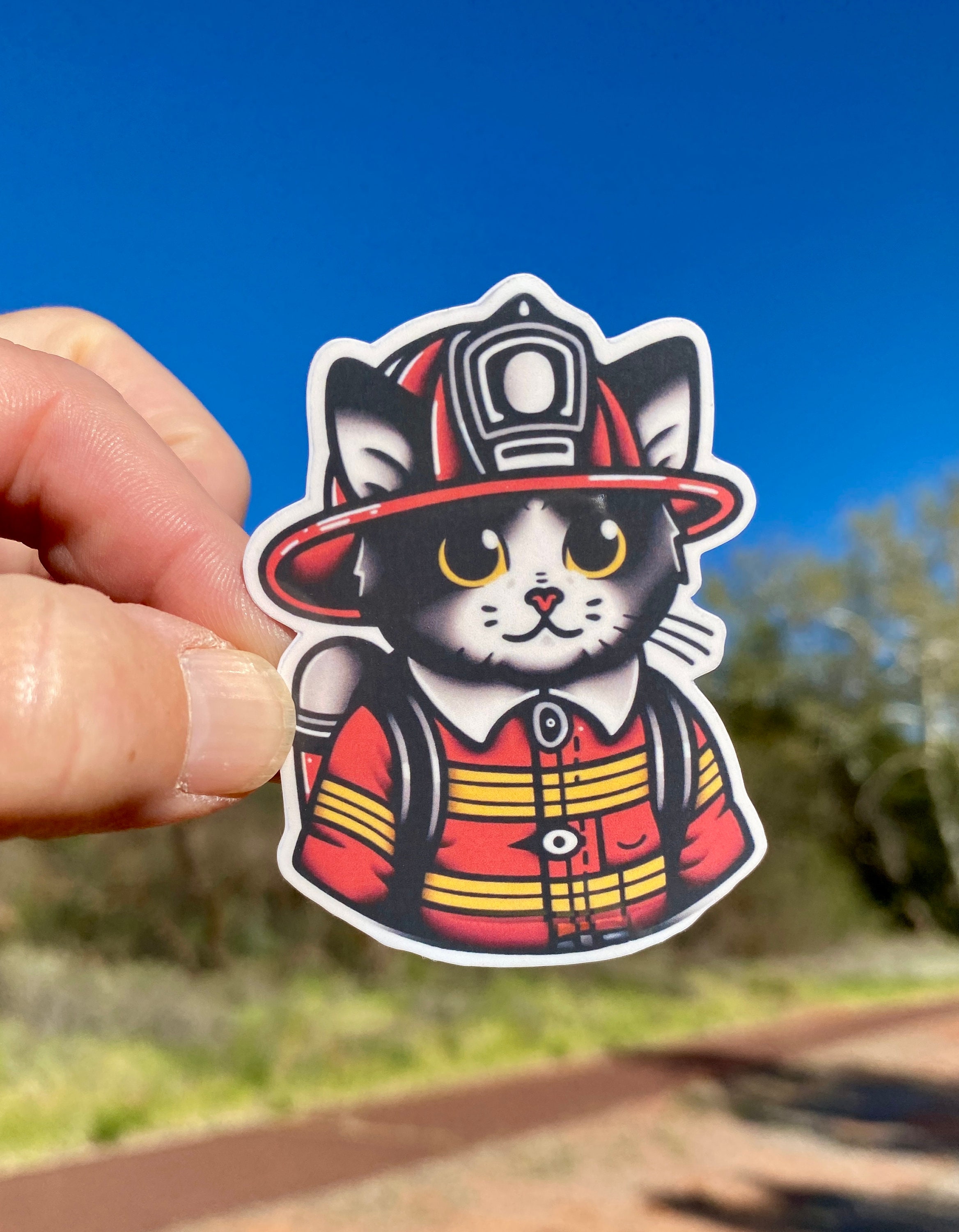 Cat Firefighter Sticker, Firefighter, Fireman Cat, Fireman, Cats, Kitty ...
