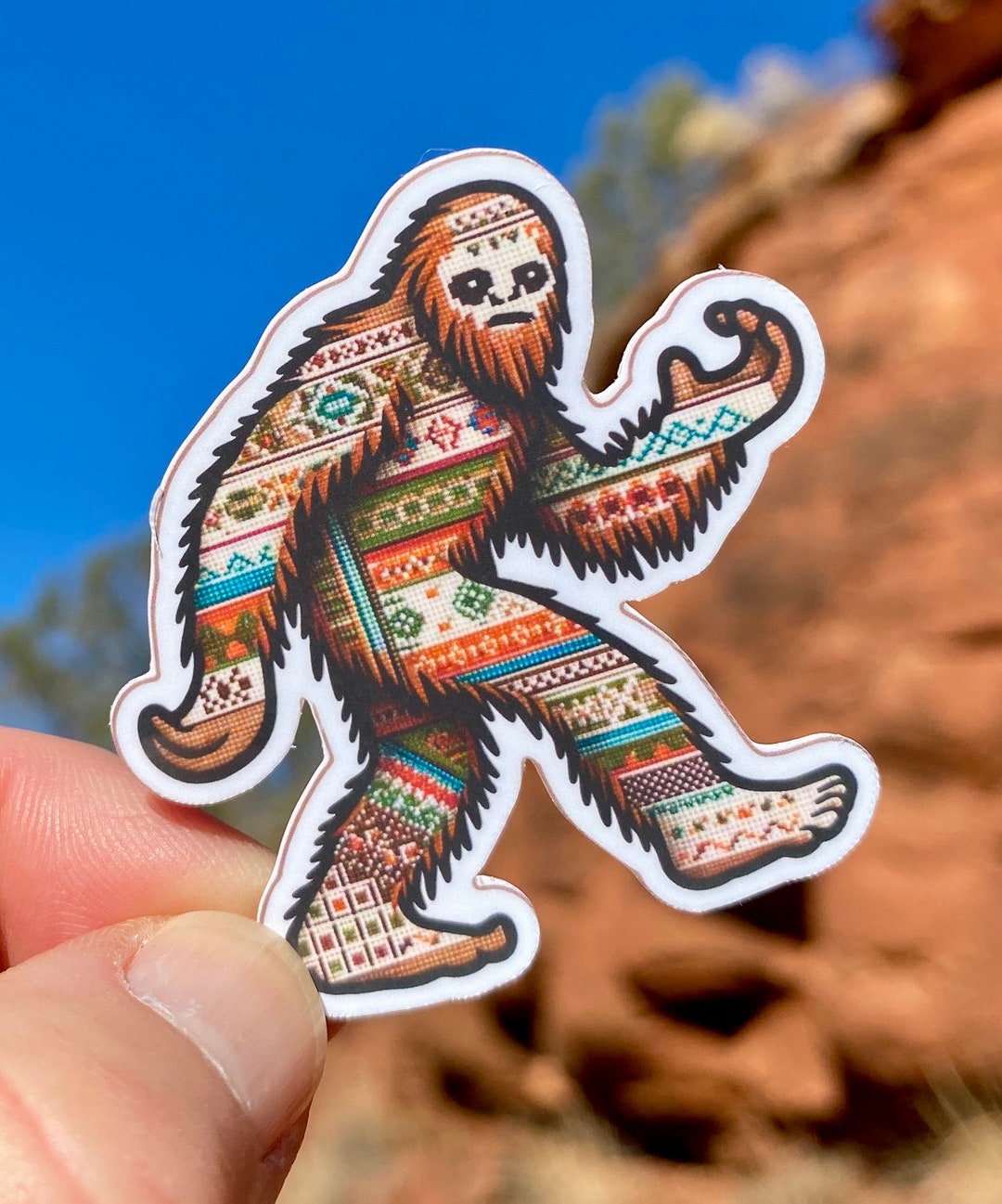 Boho Cross Stitch Bigfoot Sticker, Decal, Gift, Nature, Water Bottle ...