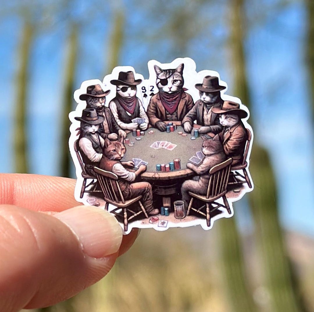 Cowboy Cats Playing Poker Sticker, Sticker, Cats, Feline, Decal, Poker ...