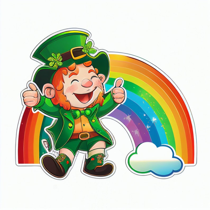 Happy Leprechaun and Rainbow Sticker, Rainbow, Leprechaun, Lucky, Happy ...