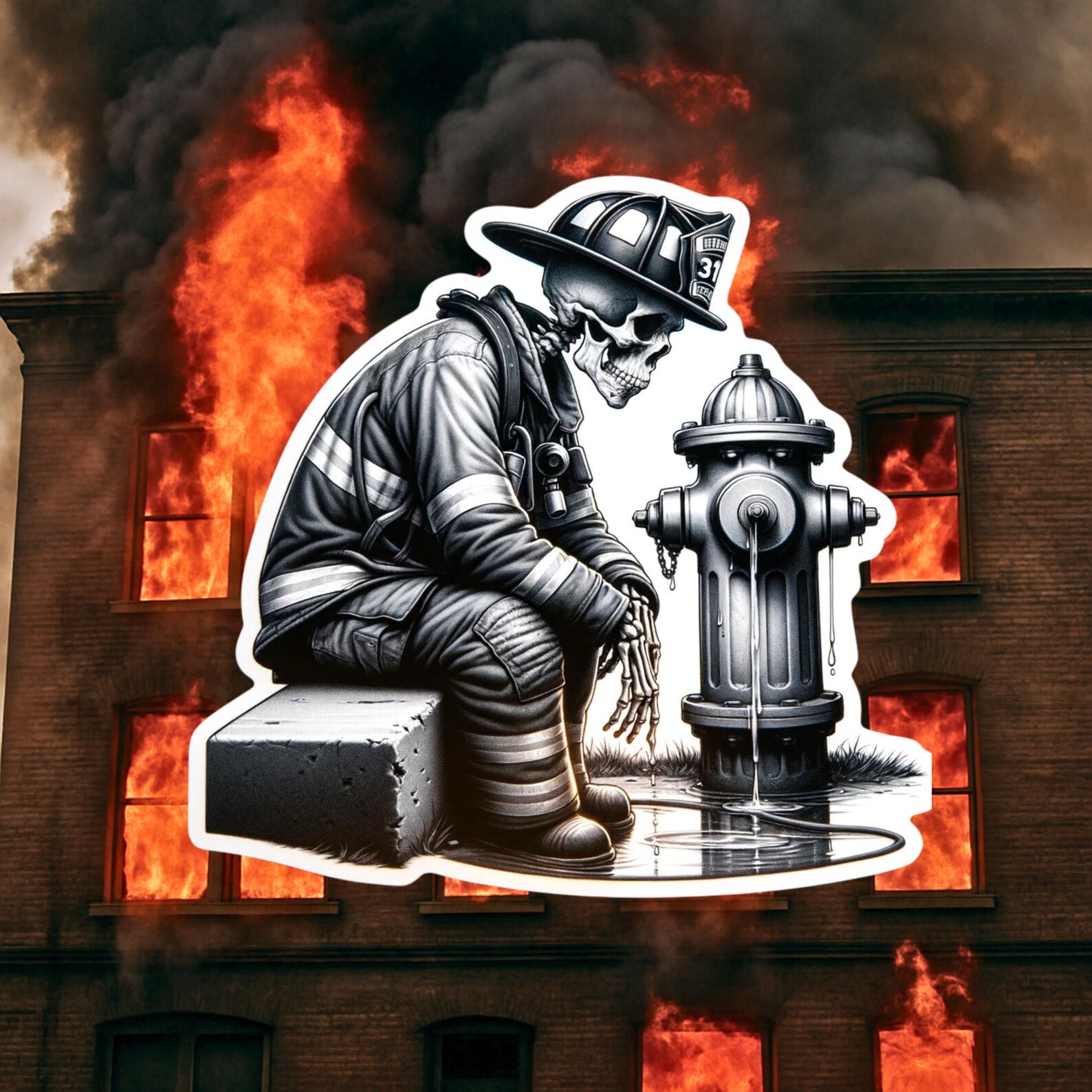 Skeleton Firefighter Sticker: Weary Hero, Bunker Gear Vinyl Decal, Fire ...