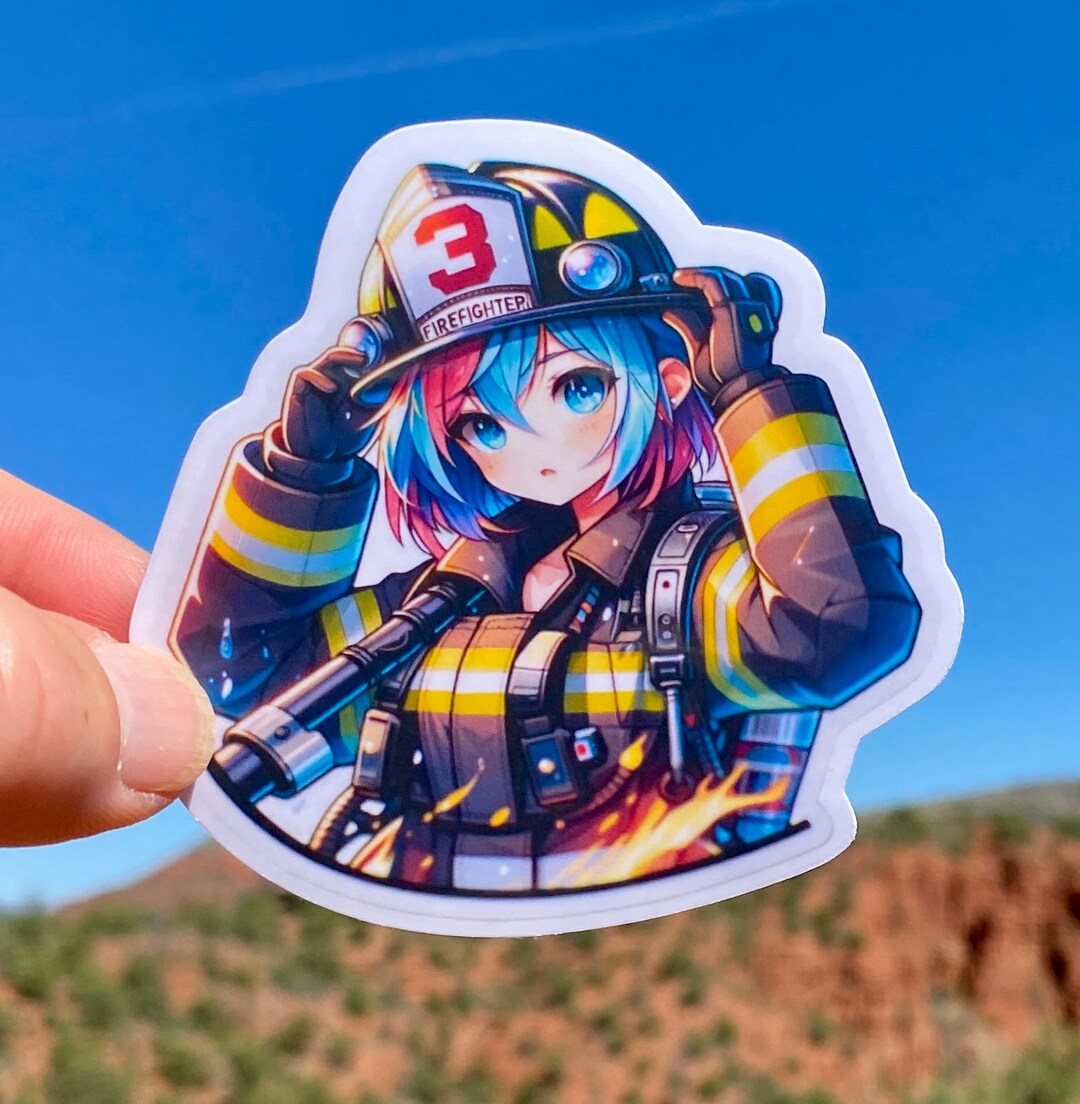 Female Anime Firefighter Sticker, Firefighter, Female Firefighter ...